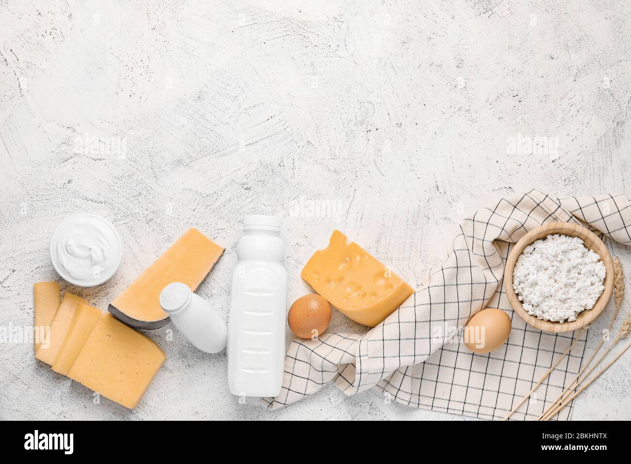 Different dairy products without lactose on light background Stock ...