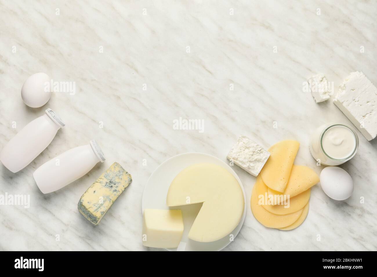 Different dairy products without lactose on light background Stock ...