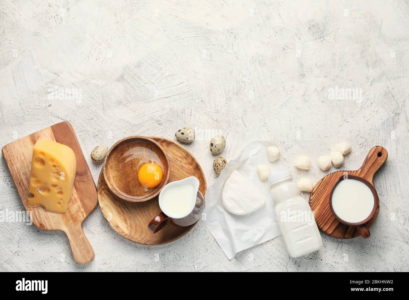 Different dairy products without lactose on light background Stock ...