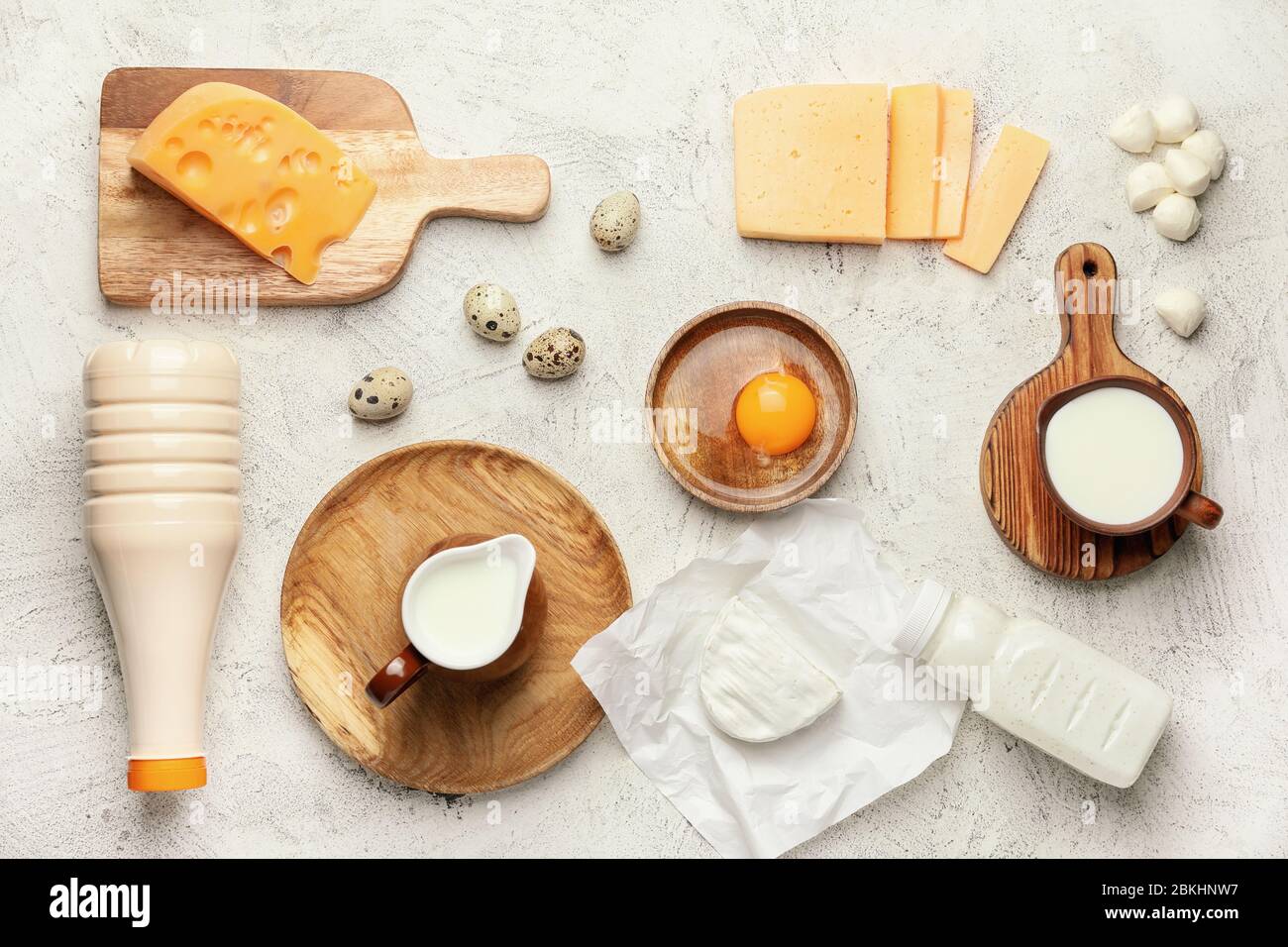 Different dairy products without lactose on light background Stock ...