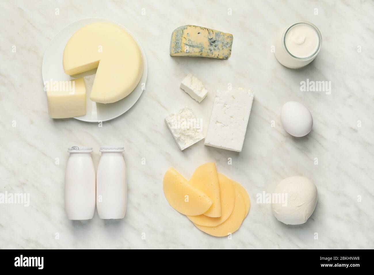 Different dairy products without lactose on light background Stock ...