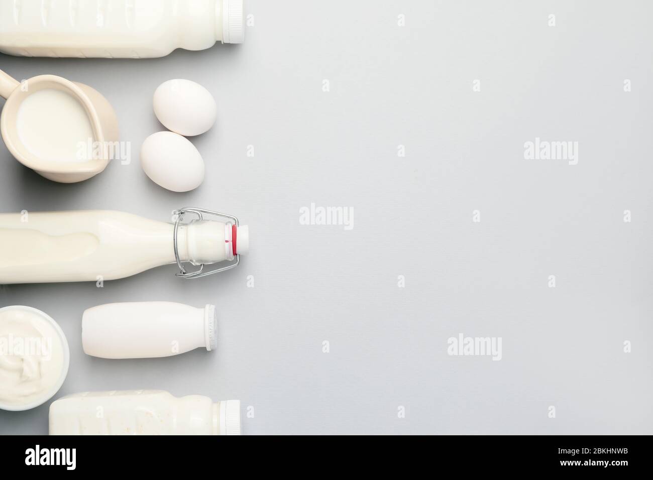 Different dairy products without lactose on light background Stock ...