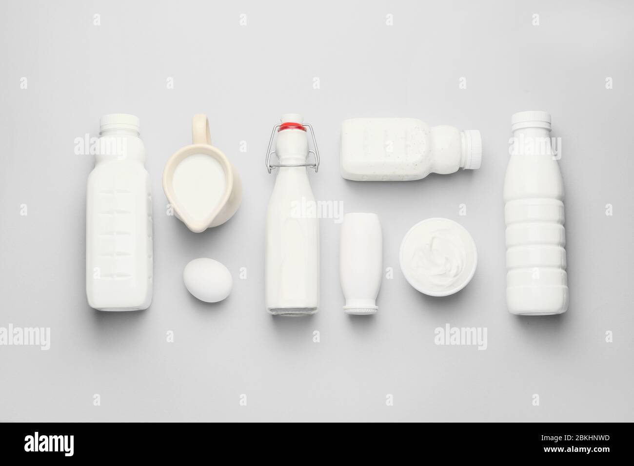 Different dairy products without lactose on light background Stock ...