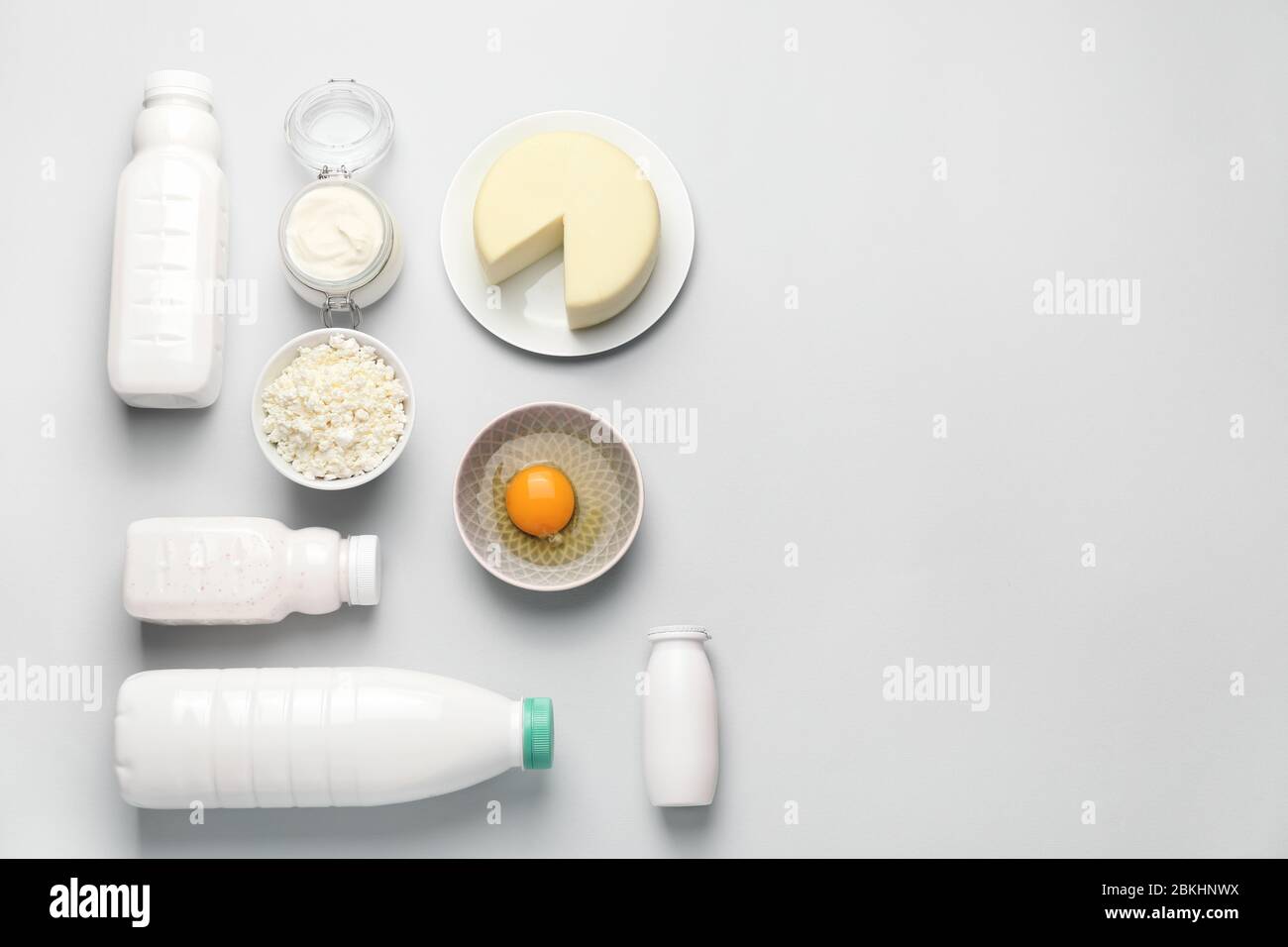 Different dairy products without lactose on light background Stock ...