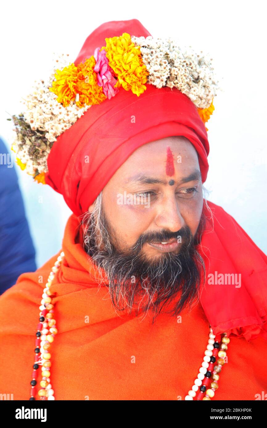 Indian Baba Swami Sadhu Holyman Saddhu in front of temple Haridwar ...