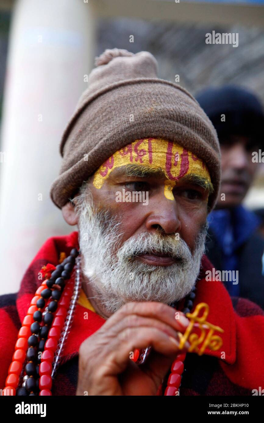 Indian Baba Swami Sadhu Holyman Saddhu in front of temple Haridwar ...