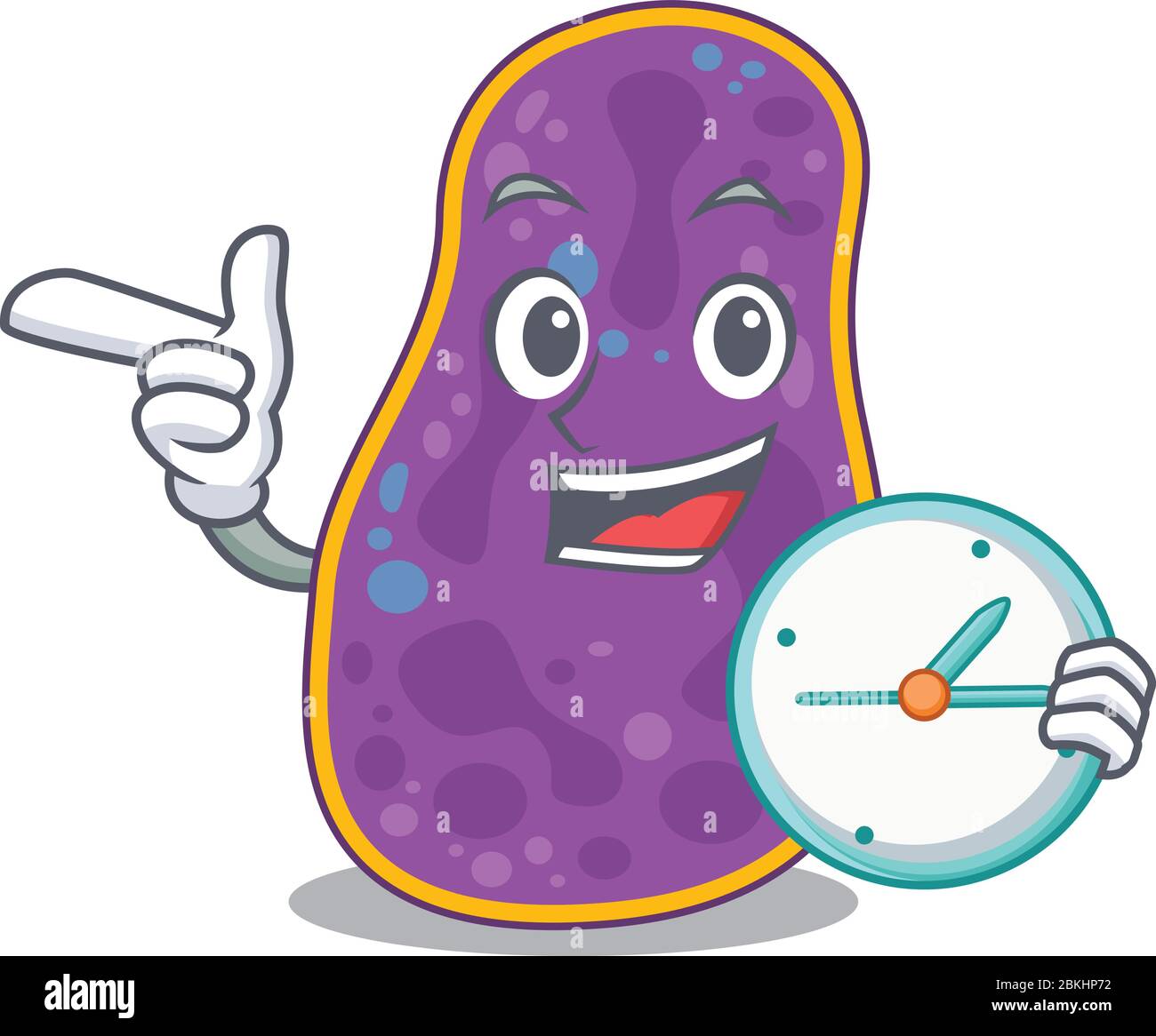 Shigella sp. bacteria mascot design concept smiling with clock Stock ...