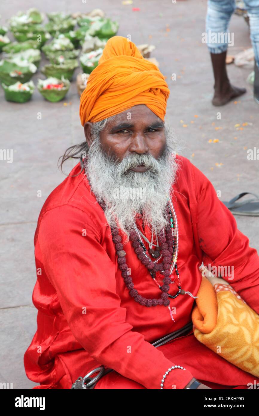 Indian Baba Swami Sadhu Holyman Saddhu in front of temple Haridwar ...
