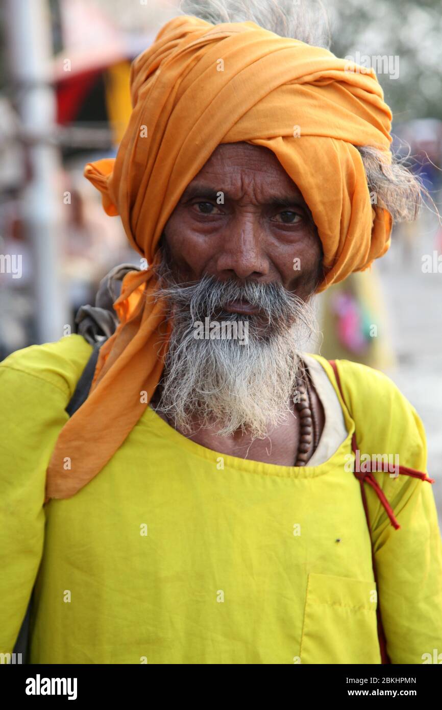 Indian Baba Swami Sadhu Holyman Saddhu in front of temple Haridwar ...