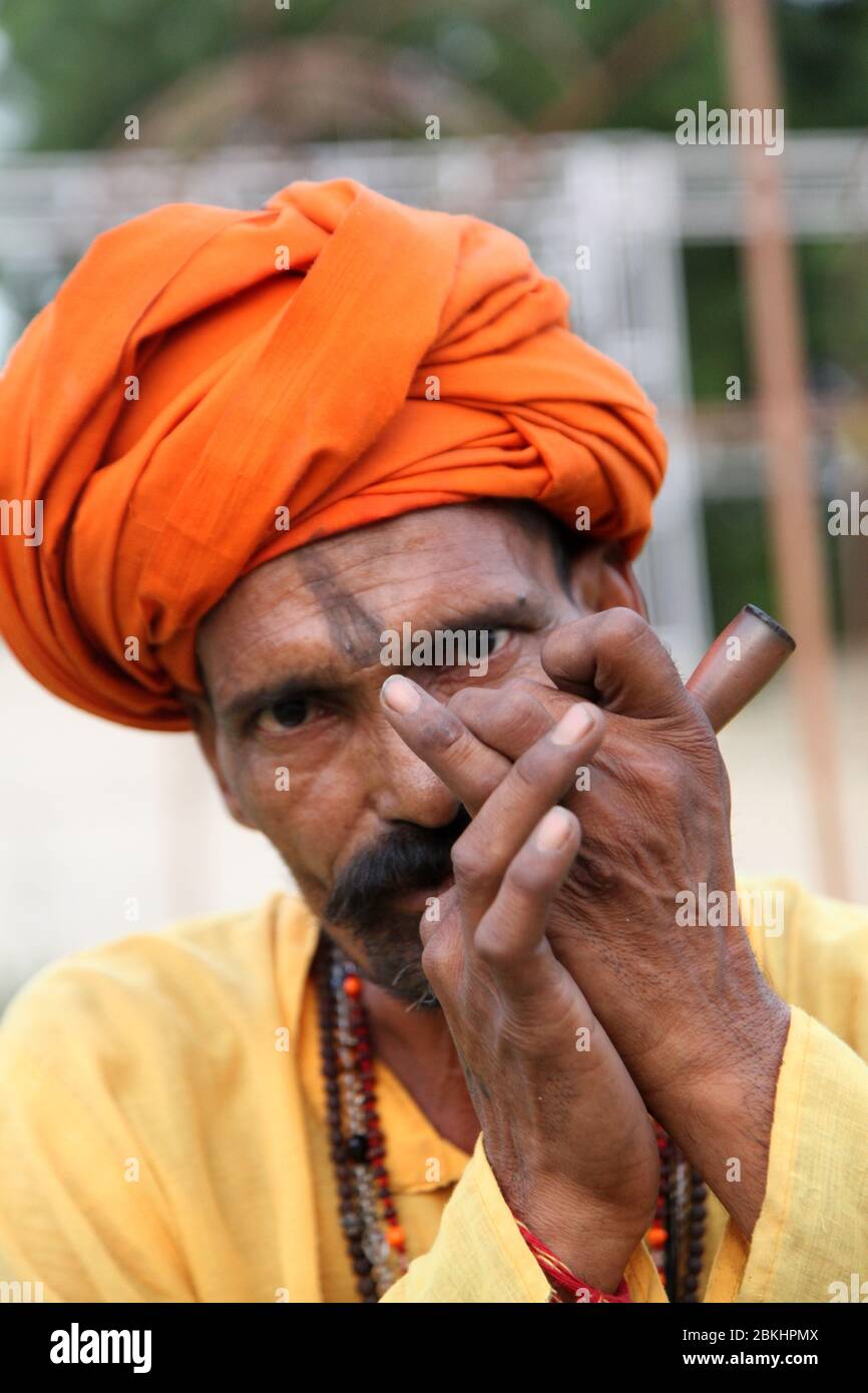 Indian Baba Swami Sadhu Holyman Saddhu in front of temple Haridwar ...