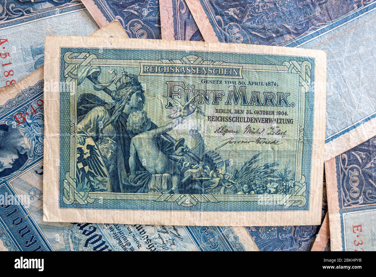 old historical German banknotes lie spread out on a table Stock Photo ...