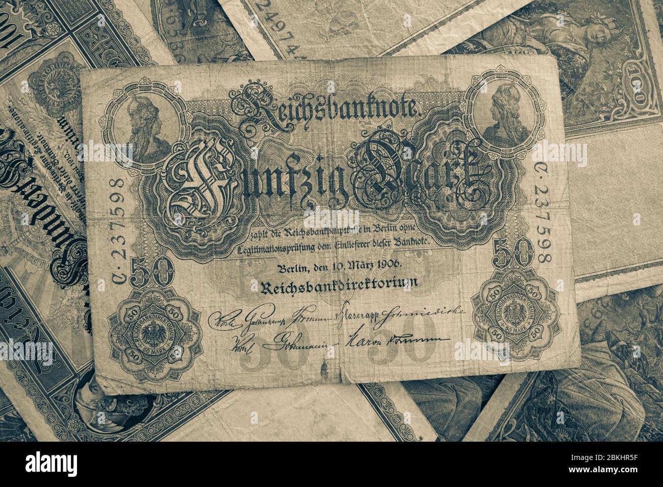 old historical German banknotes lie spread out on a table Stock Photo ...