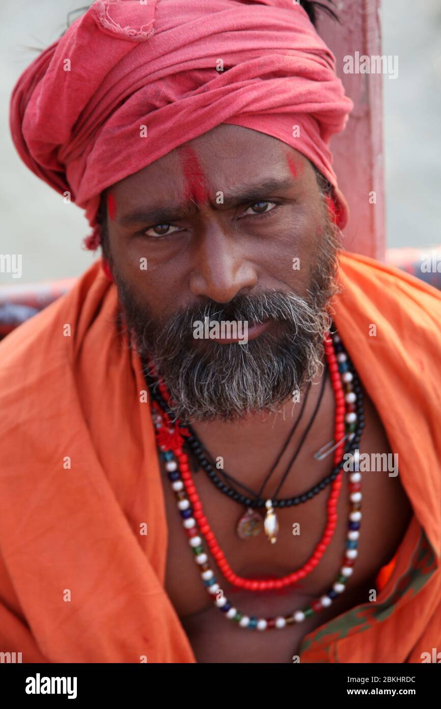 Indian Baba Swami Sadhu Holyman Saddhu in front of temple Haridwar ...