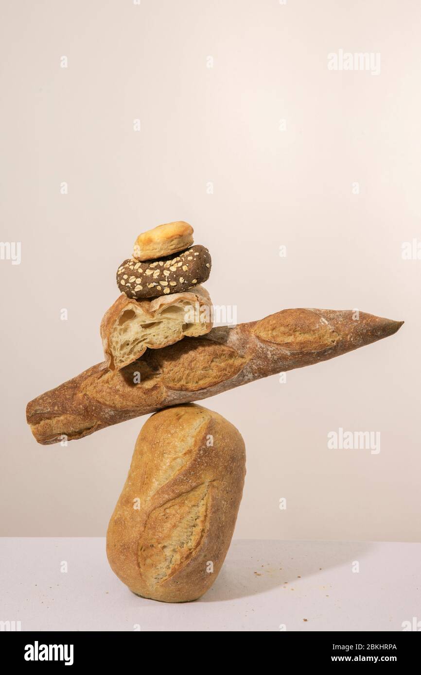 Stacked Bread Tower Still Life Stock Photo - Alamy