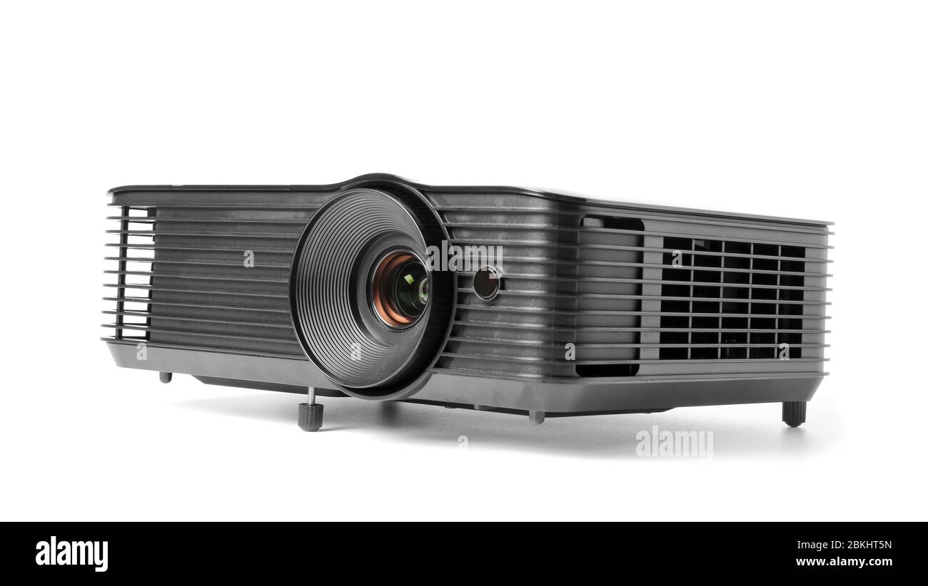 Modern video projector on white background Stock Photo - Alamy