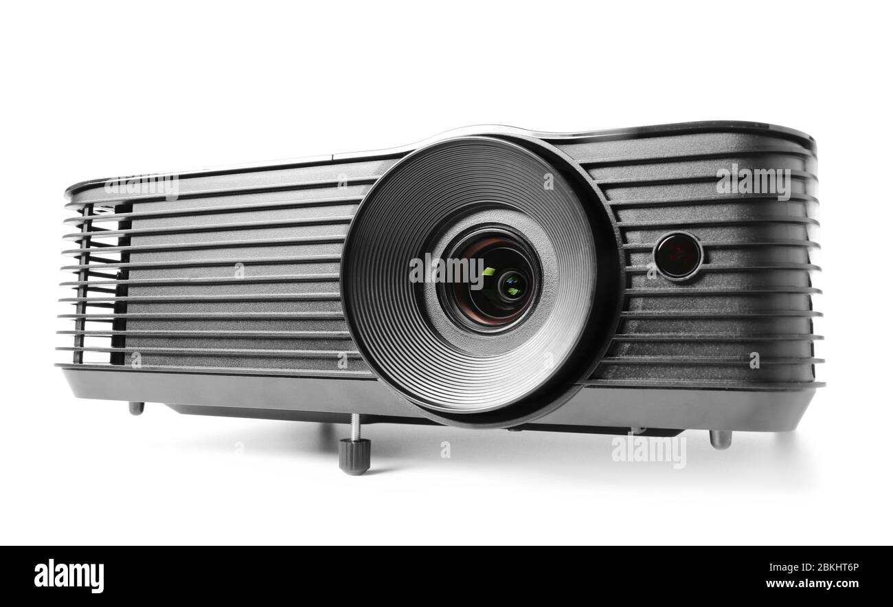 Modern video projector on white background Stock Photo - Alamy