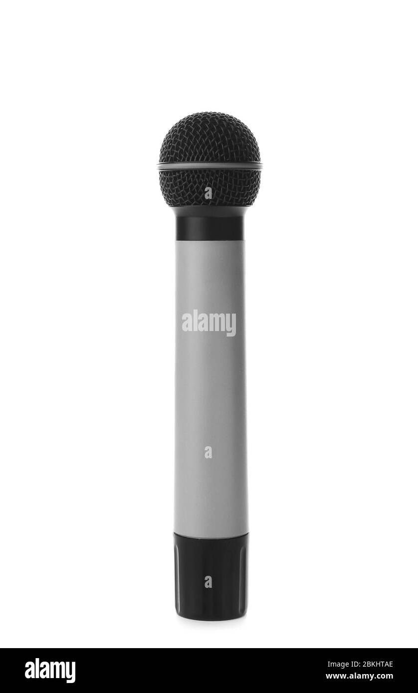 Modern microphone on white background Stock Photo - Alamy