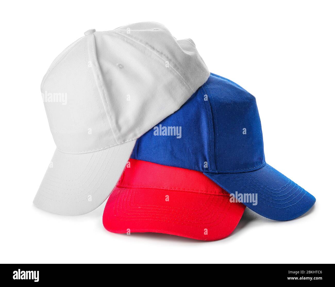 Blank caps on white background Stock Photo - Alamy