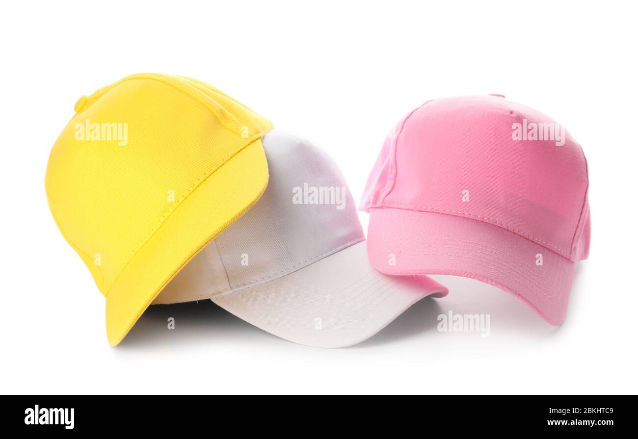 Blank caps on white background Stock Photo - Alamy
