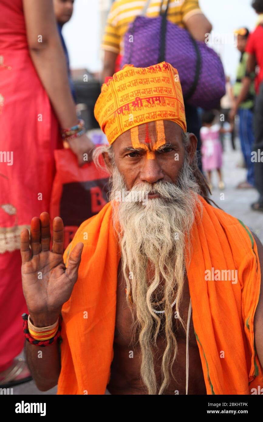 Indian Baba Swami Sadhu Holyman Saddhu in front of temple Haridwar ...