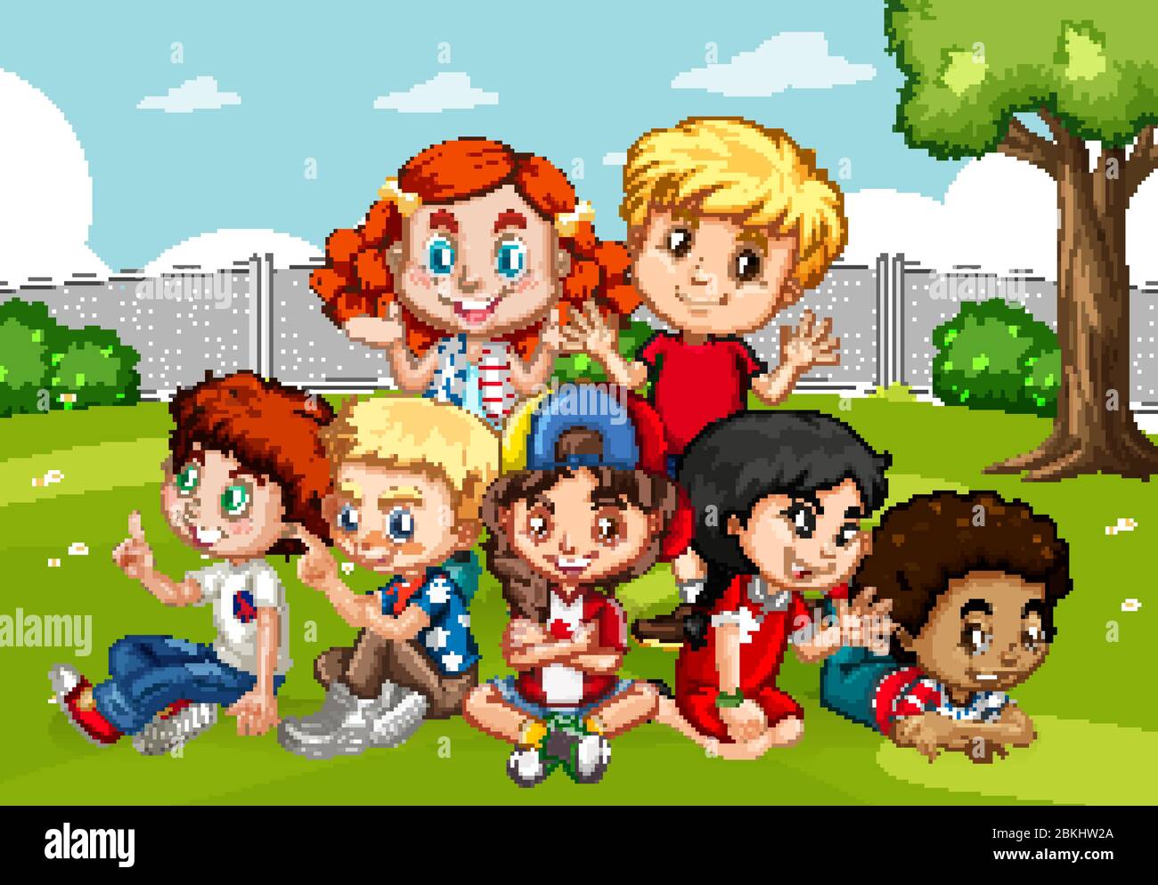 Scene with many children in the park illustration Stock Vector Image ...