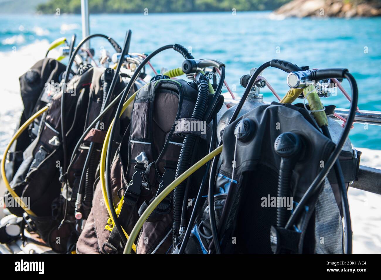 scuba diving gear ready set up for a dive at Ilha Grande Stock Photo ...