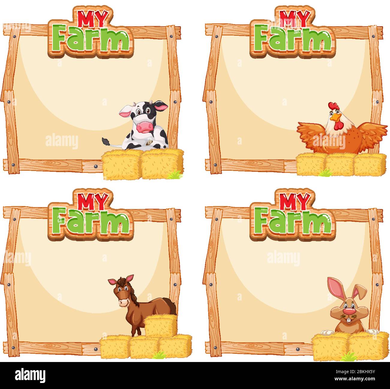 Border template design with many animals on the farm illustration Stock ...