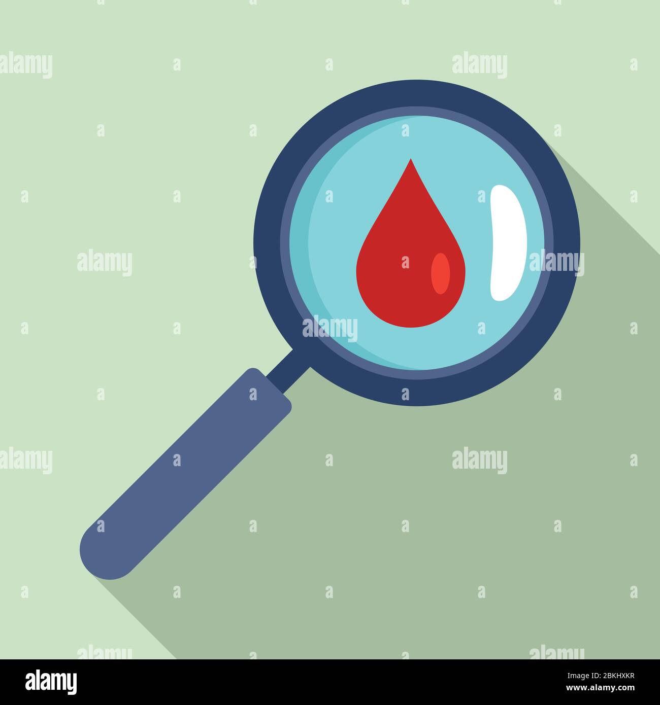 Blood drop under magnifier icon. Flat illustration of blood drop under ...