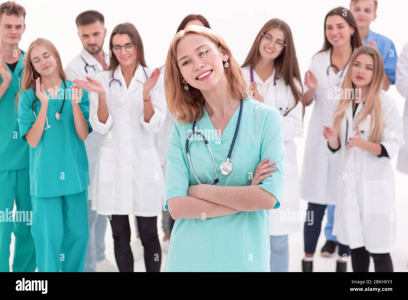 group of paramedics applauding their success. concept of health ...