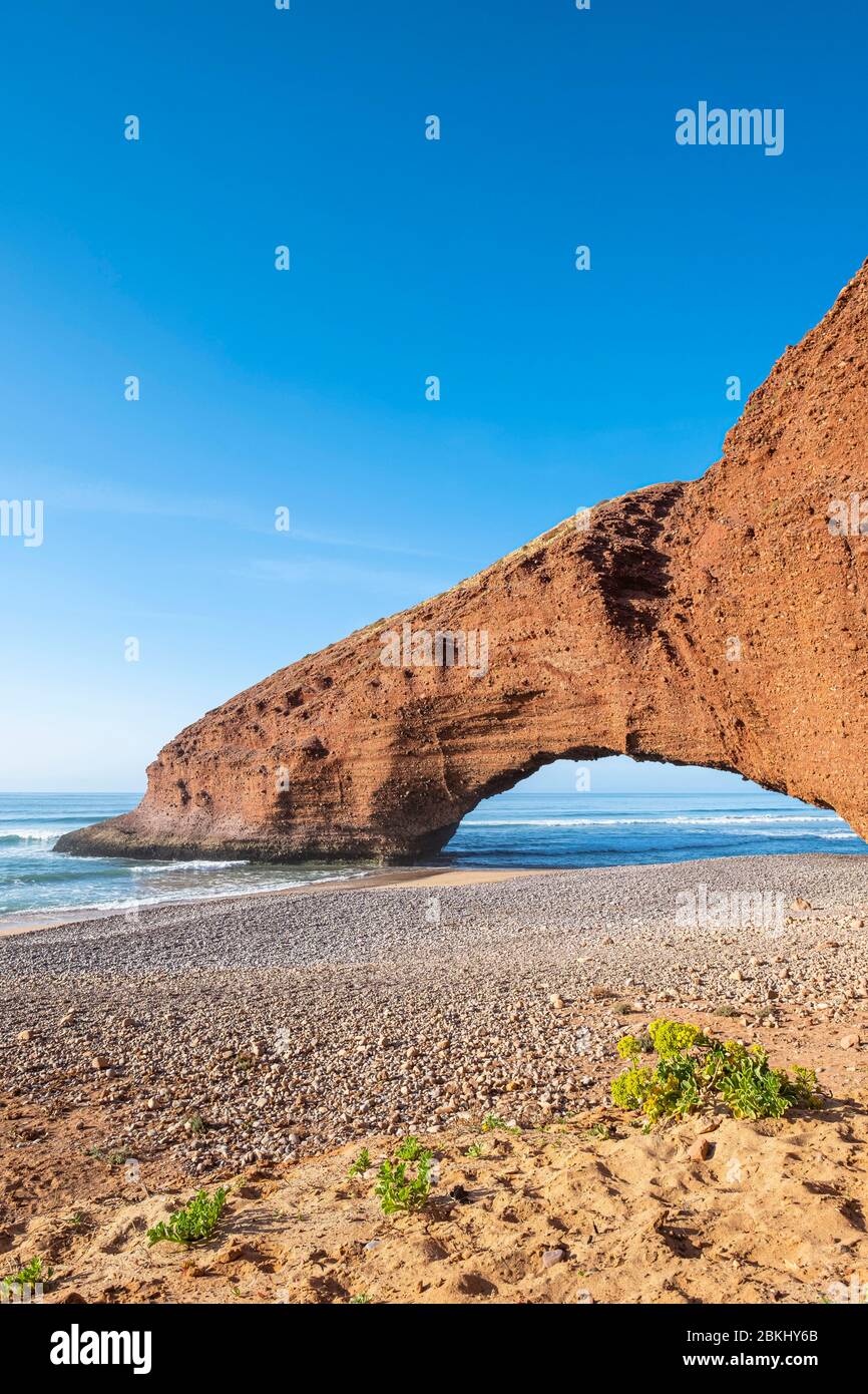 Morocco, Guelmim-Oued Noun region, Sidi Ifni beach, natural arch Stock ...