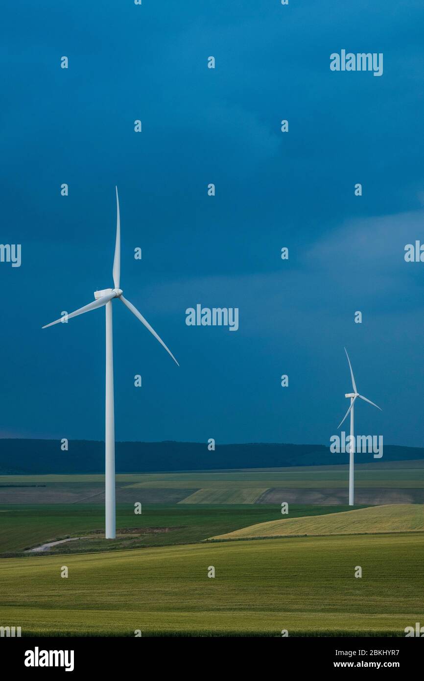 Romania, Judet de Tulcea, Sarichioi, wind turbine in the Romanian ...