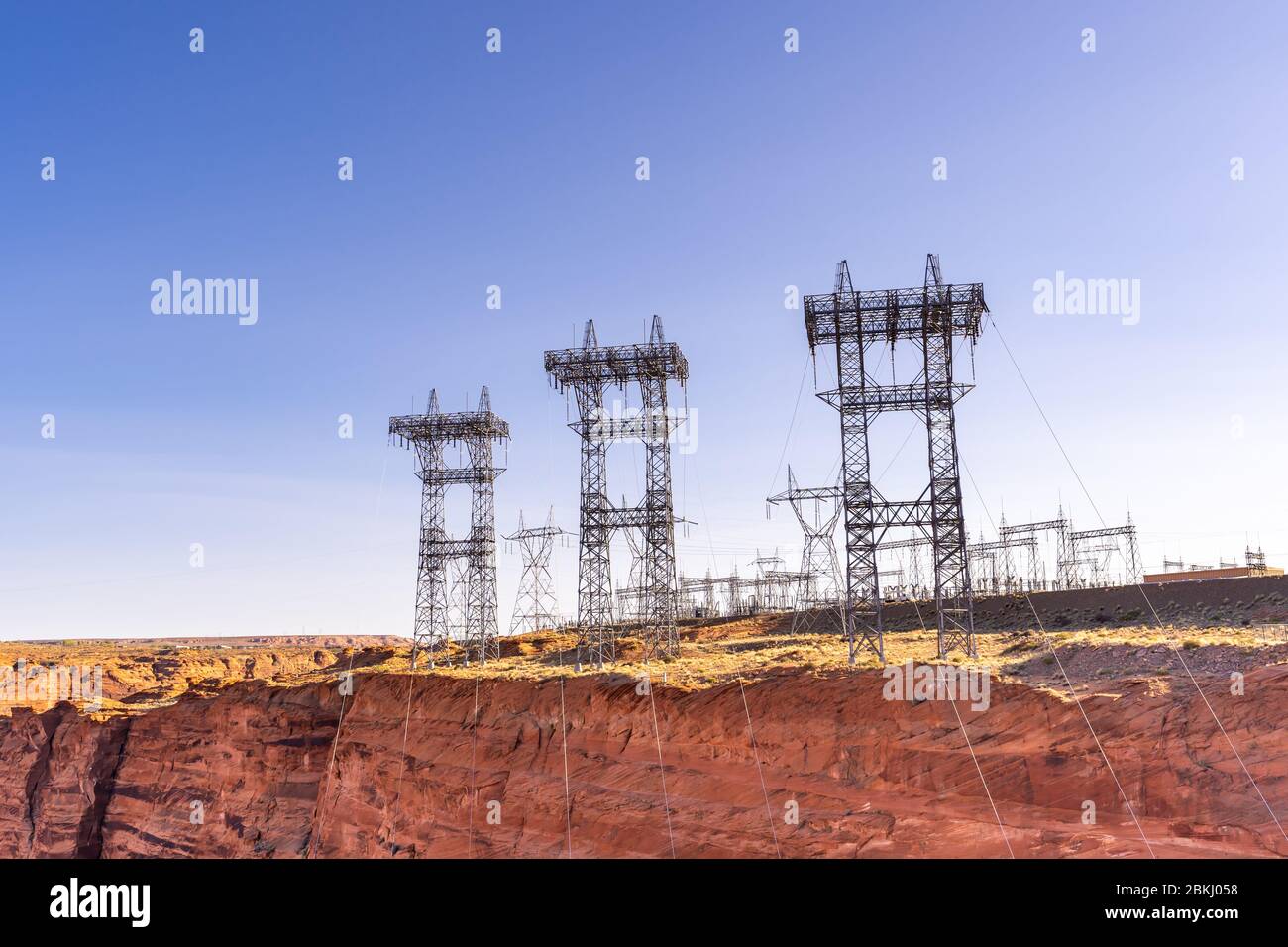 Power plant house and power line over Electricity generating dam in ...