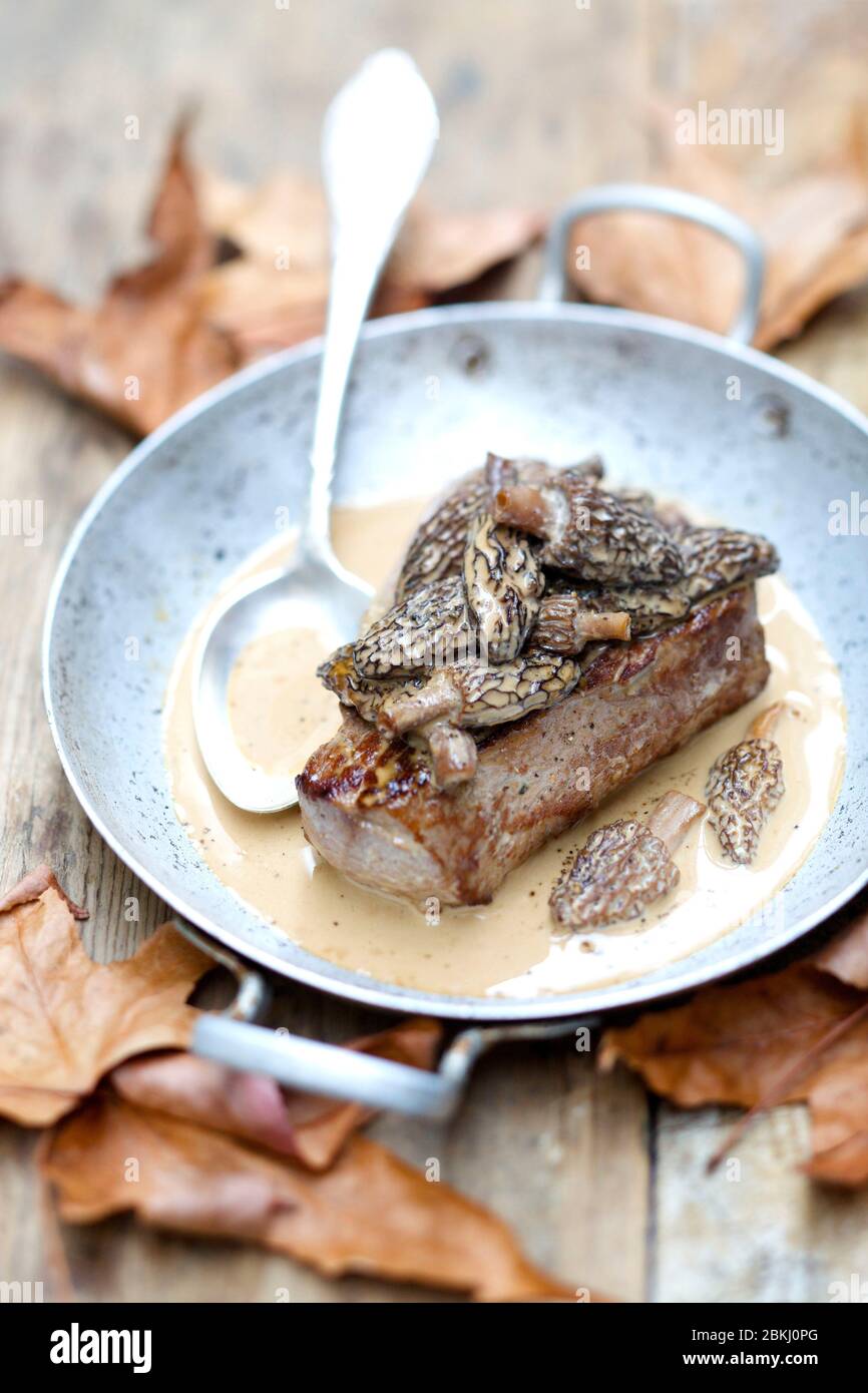 Pave of beef with morels in cream Stock Photo - Alamy