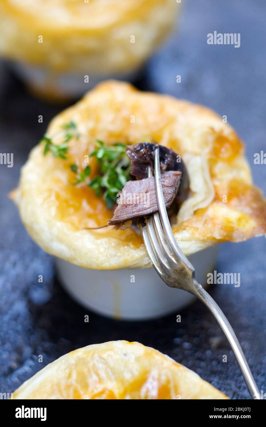 Wild boar pie with thyme sauce Stock Photo - Alamy