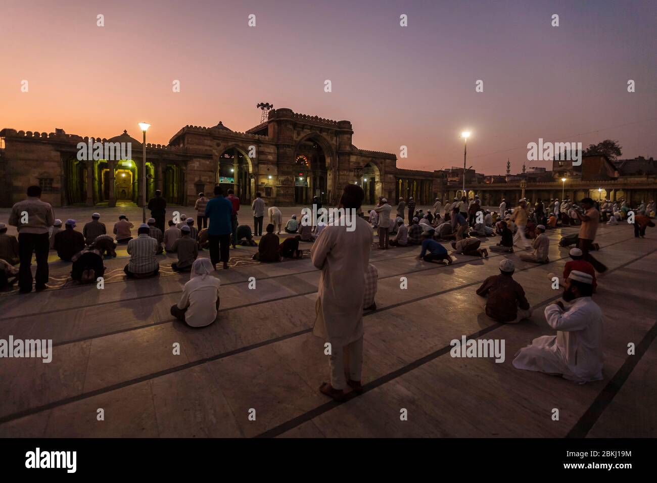 India, Gujarat State, Ahmedabad, Jami Masjid, Grand Mosque, night view ...