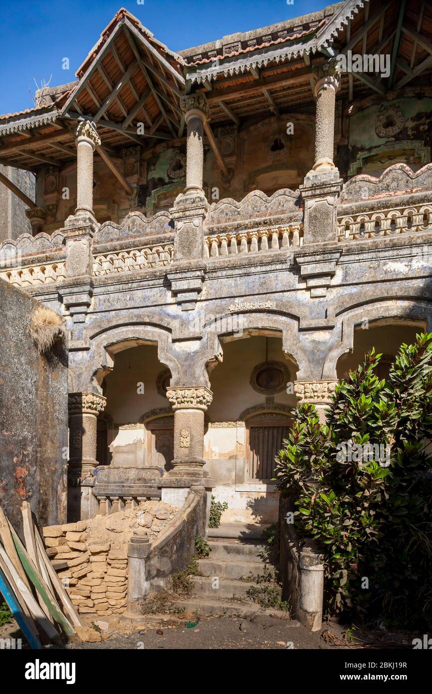 India, Daman and Diu Territory, Diu District, facade of a house dating ...
