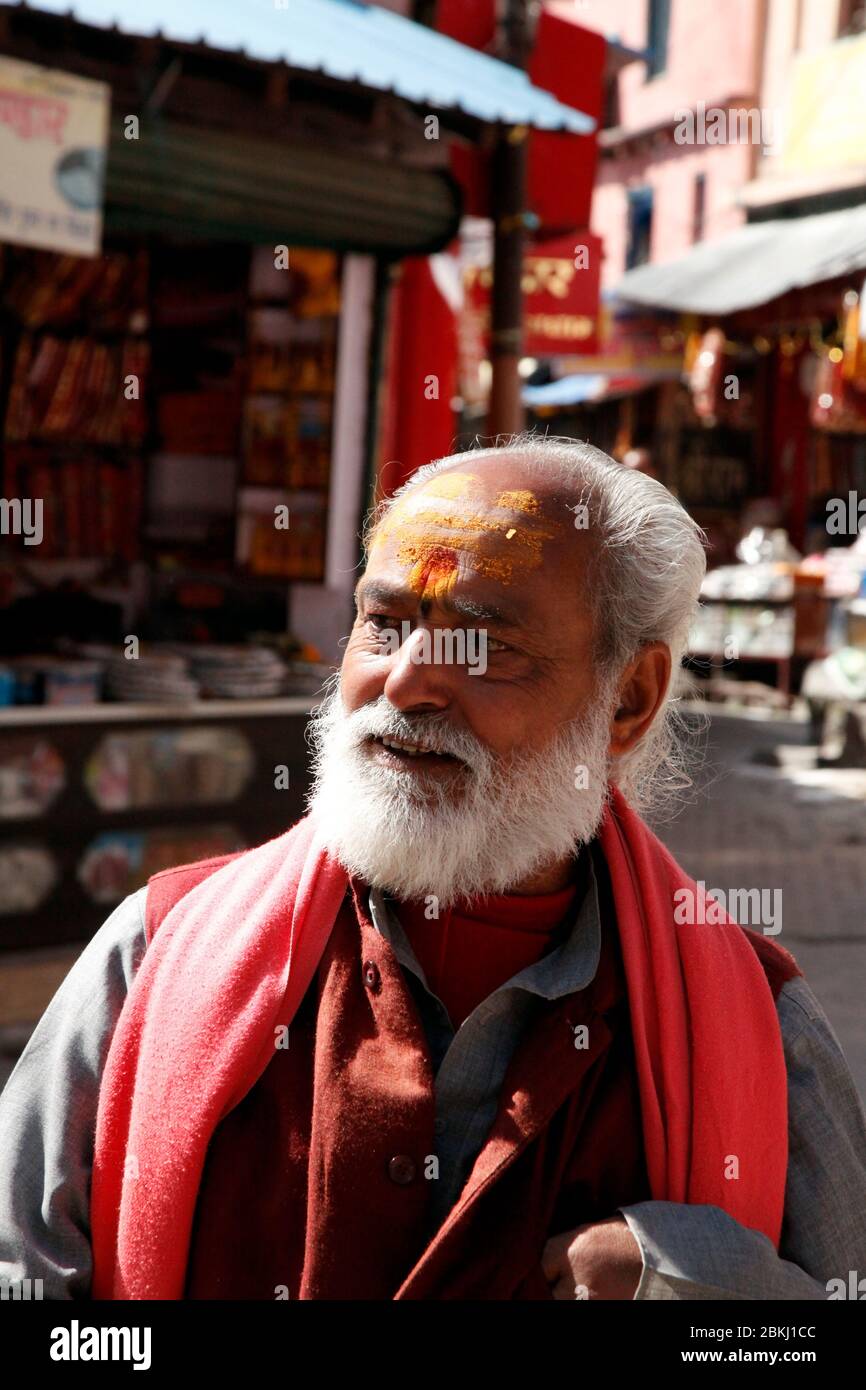Indian Baba Swami Sadhu Holyman Saddhu in front of temple Haridwar ...
