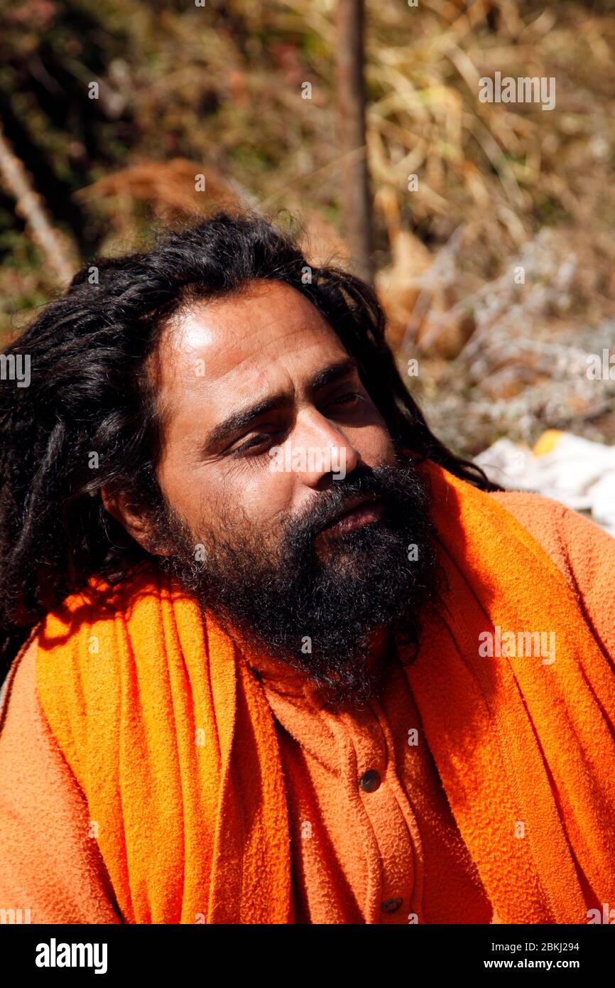 Indian Baba Swami Sadhu Holyman Saddhu in front of temple Haridwar ...