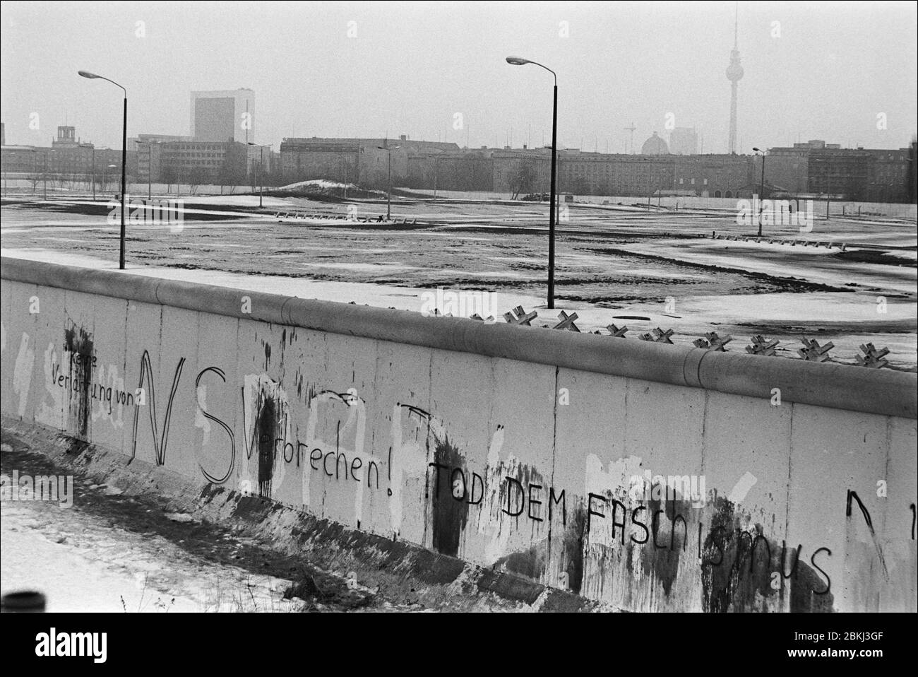 The Berlin Wall looking towards East Berlin with the site of Hitler's ...
