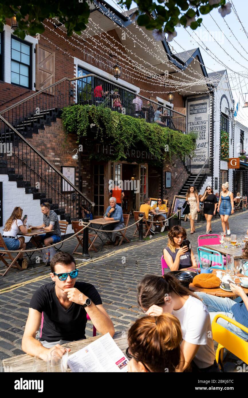 United Kingdom, Scotland, Glasgow, West End cobbled street that ...