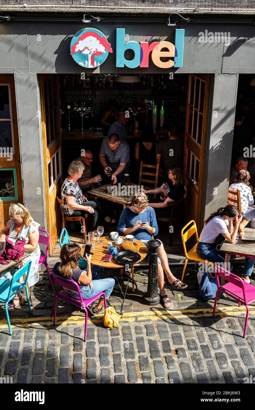 United Kingdom, Scotland, Glasgow, West End cobbled street that ...