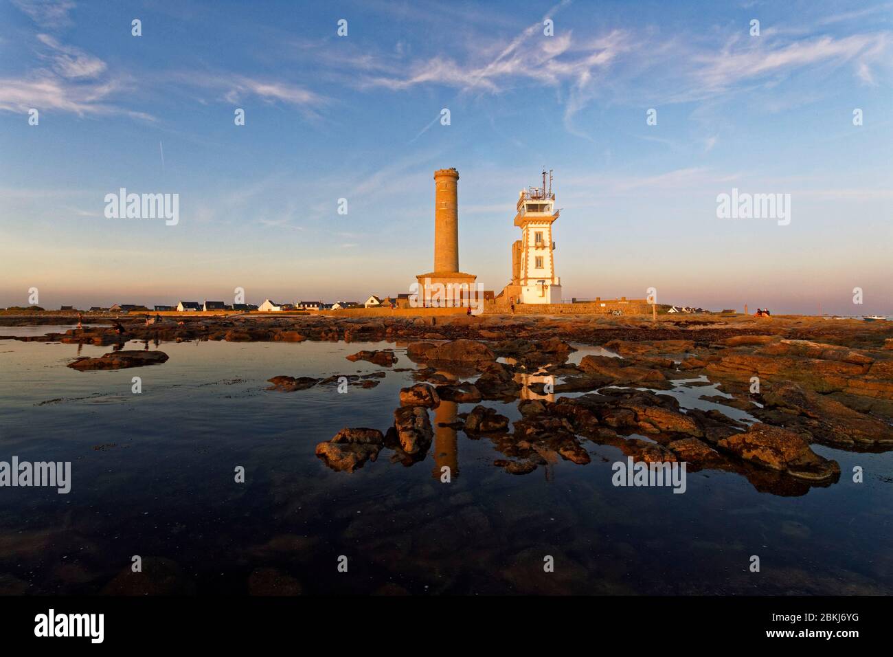 France, Finistere, Penmarch, St Pierre harbour, Eckmuhl lightouse, former lighthouse and ...
