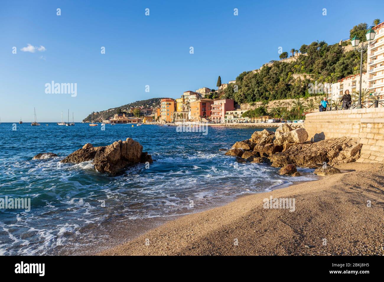 France, Alpes-Maritimes, Villefranche-sur-Mer, Marinières beach Stock ...