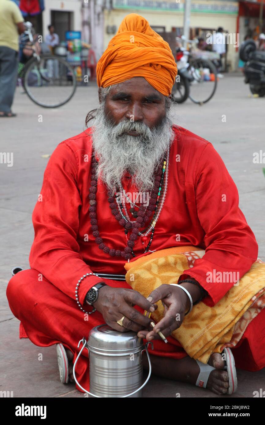 Indian Baba Swami Sadhu Holyman Saddhu in front of temple Haridwar ...