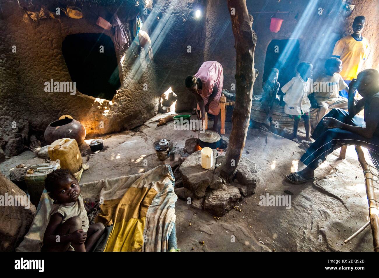Sudan, south Kordofan, Talodi, inside a Nuba Masakin hut Stock Photo ...