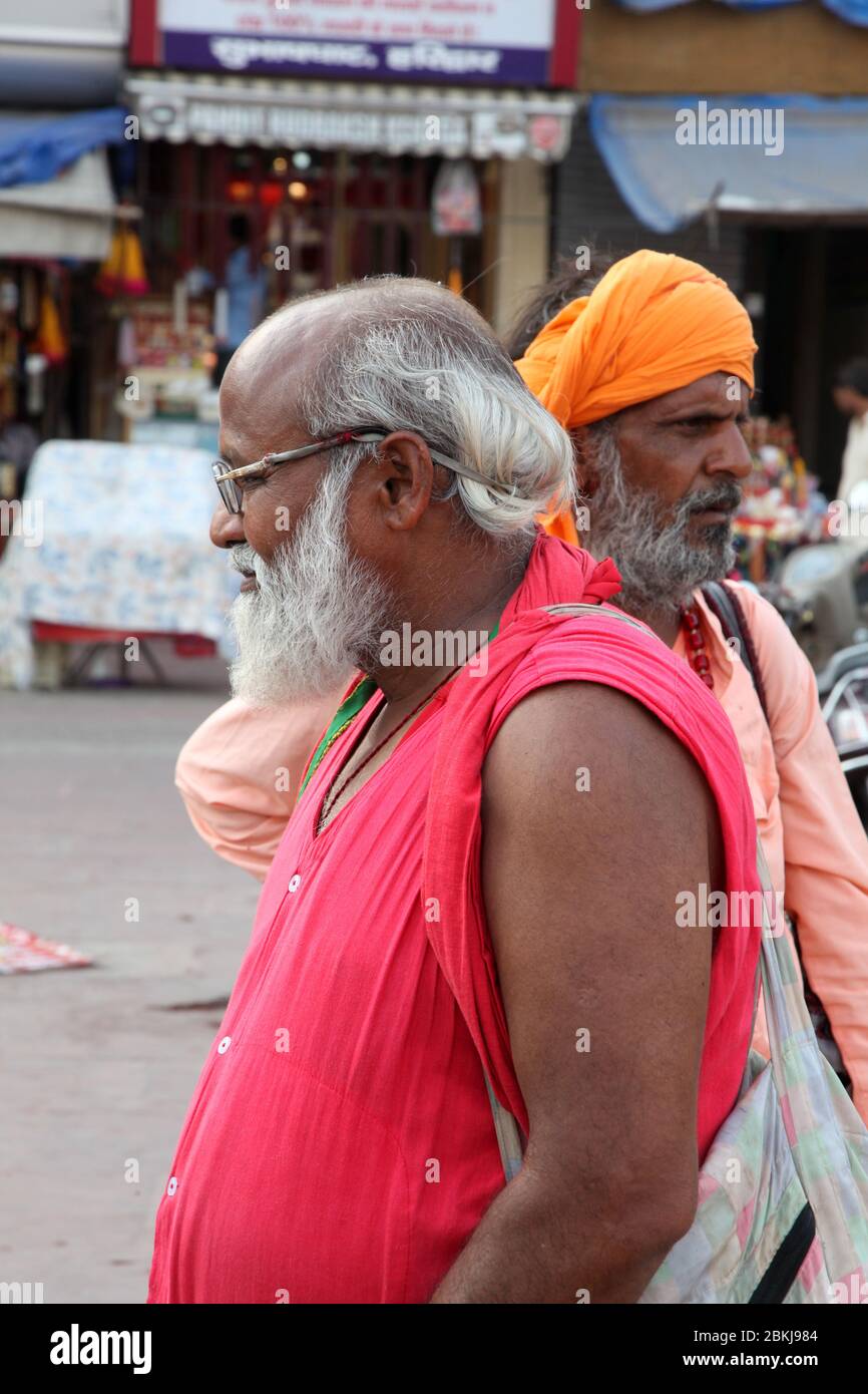Indian Baba Swami Sadhu Holyman Saddhu in front of temple Haridwar, Varanasi, Rishikesh, India ...