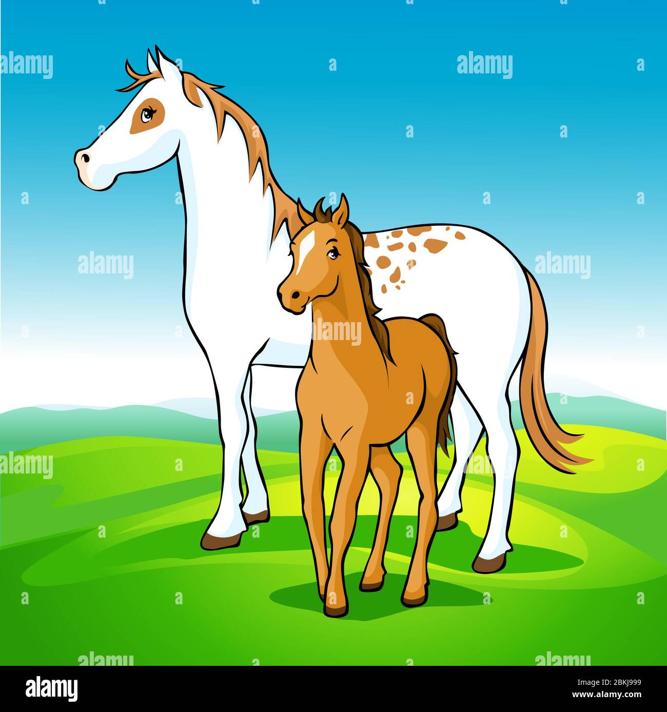 Mare with foal pasture Stock Vector Images - Alamy
