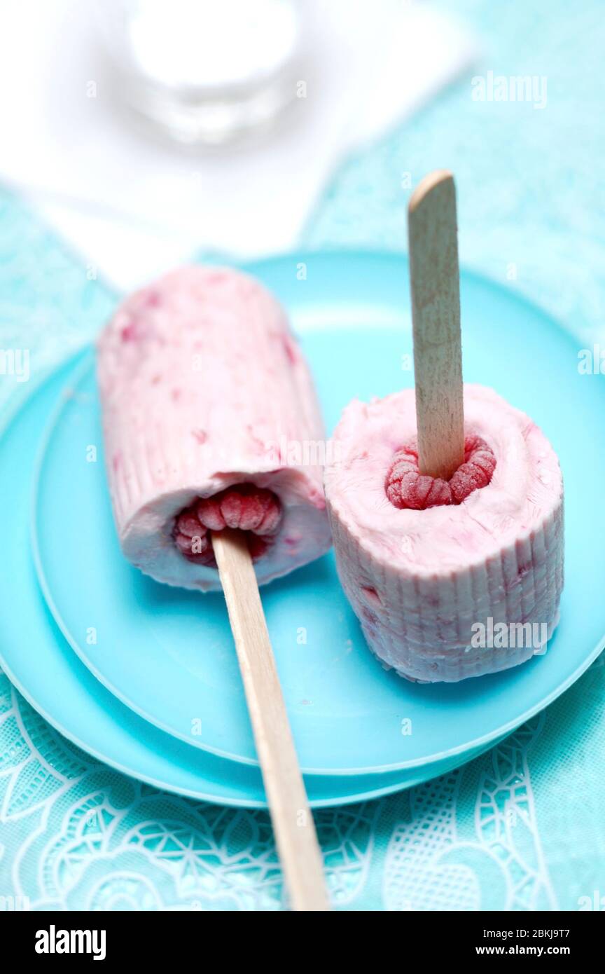 Small Swiss raspberry ice cream Stock Photo - Alamy