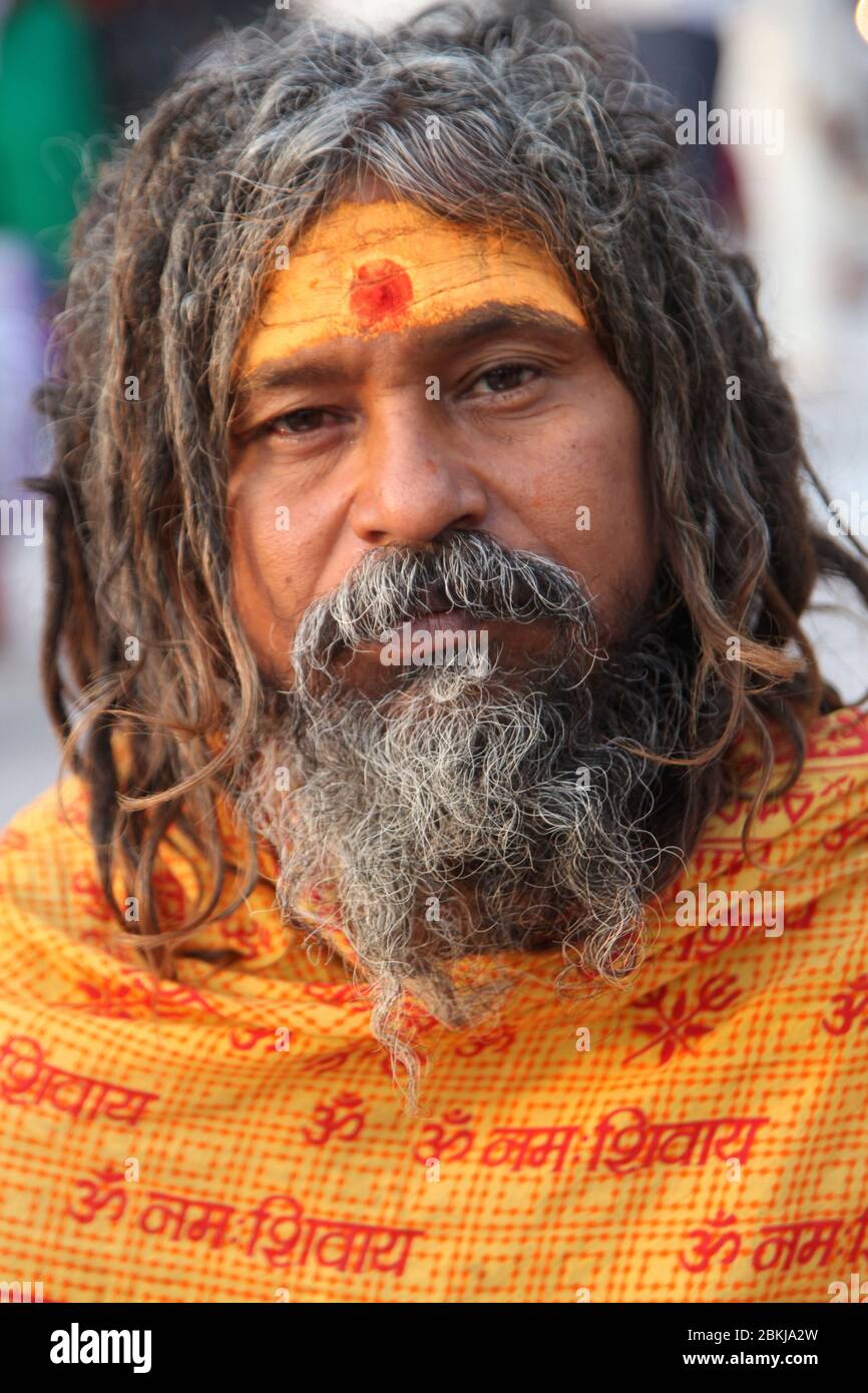 Indian Baba Swami Sadhu Holyman Saddhu in front of temple Haridwar ...