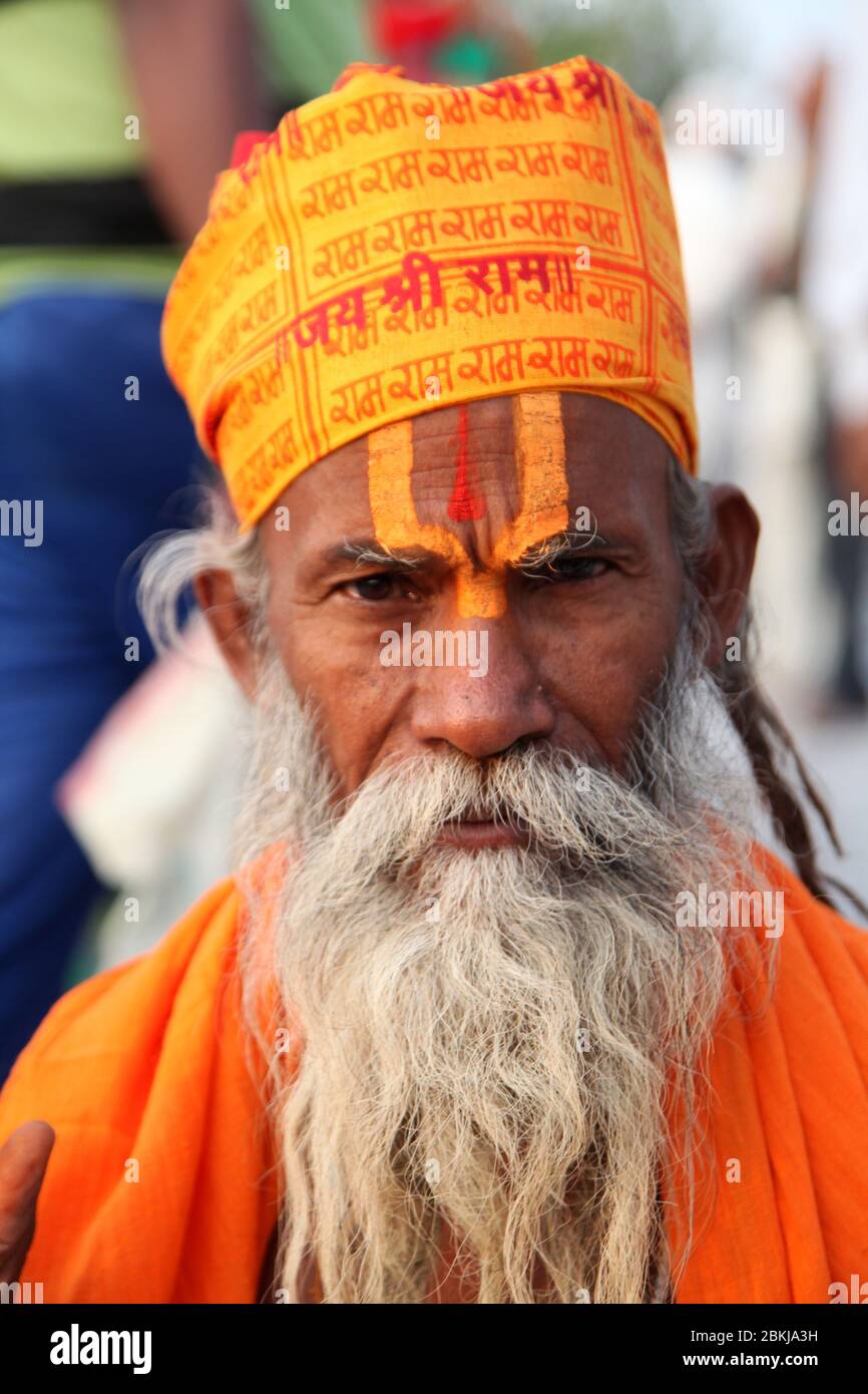 Indian Baba Swami Sadhu Holyman Saddhu in front of temple Haridwar ...